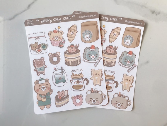 Cute & Aesthetic Brown Bear Cafe Sticker Sheets Bullet | Etsy