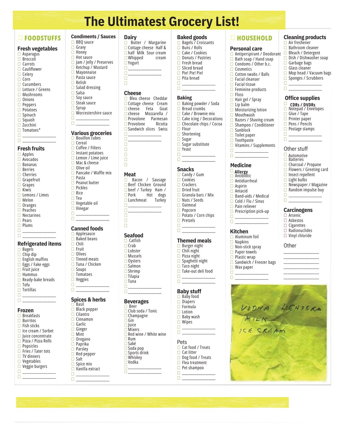 Basic Grocery List Large Colorful Grocery Shopping List Printable ...