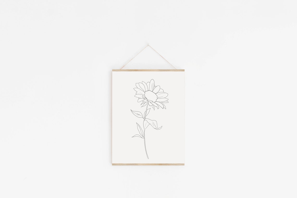 Sunflower Line Art, Sunflower Drawing, Line Drawing Print, Flower Line ...