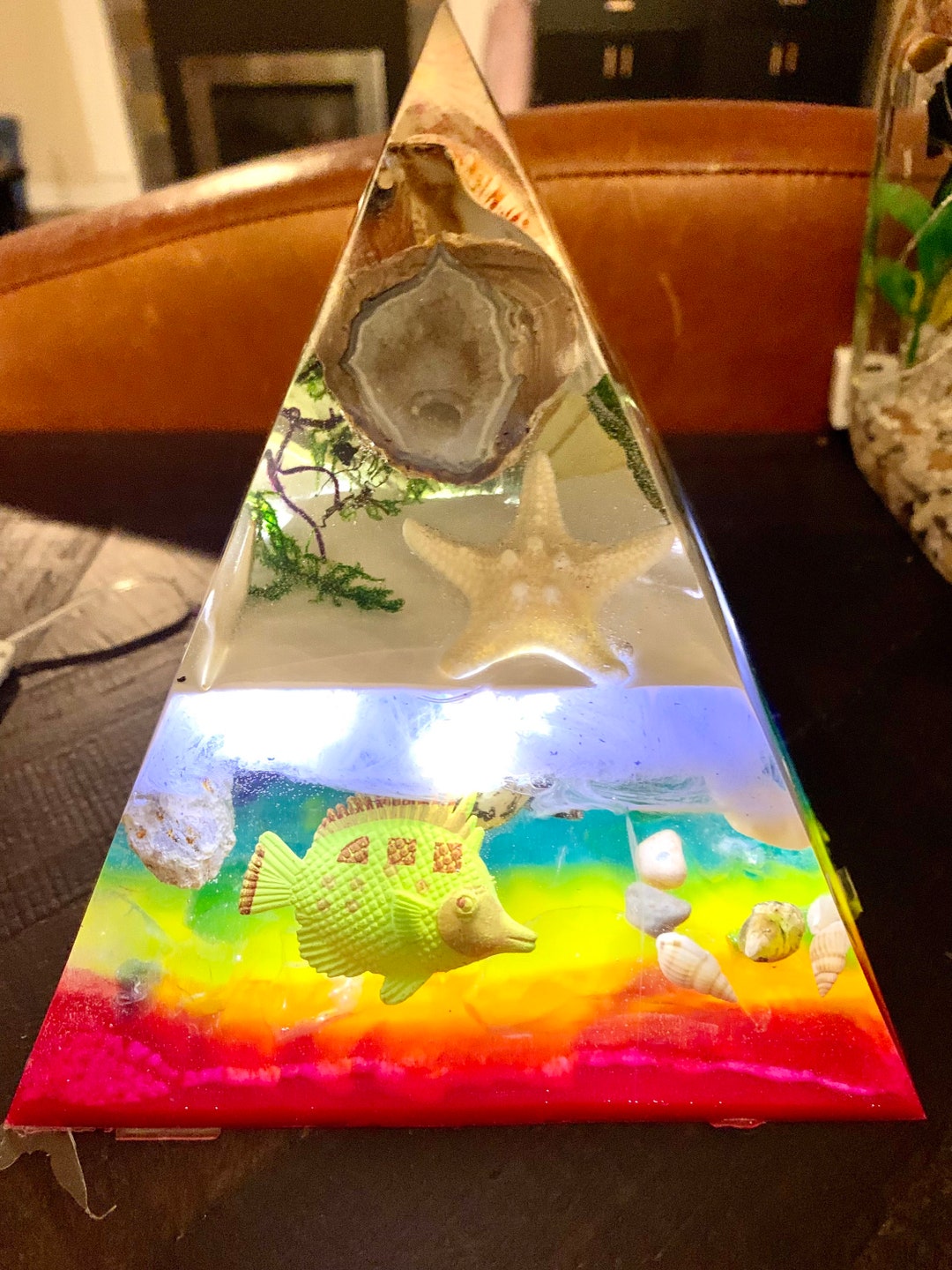 Rainbow Pyramid Lamp, Weirdcore Resin Light, Epoxy Ocean Scene Lamp ...