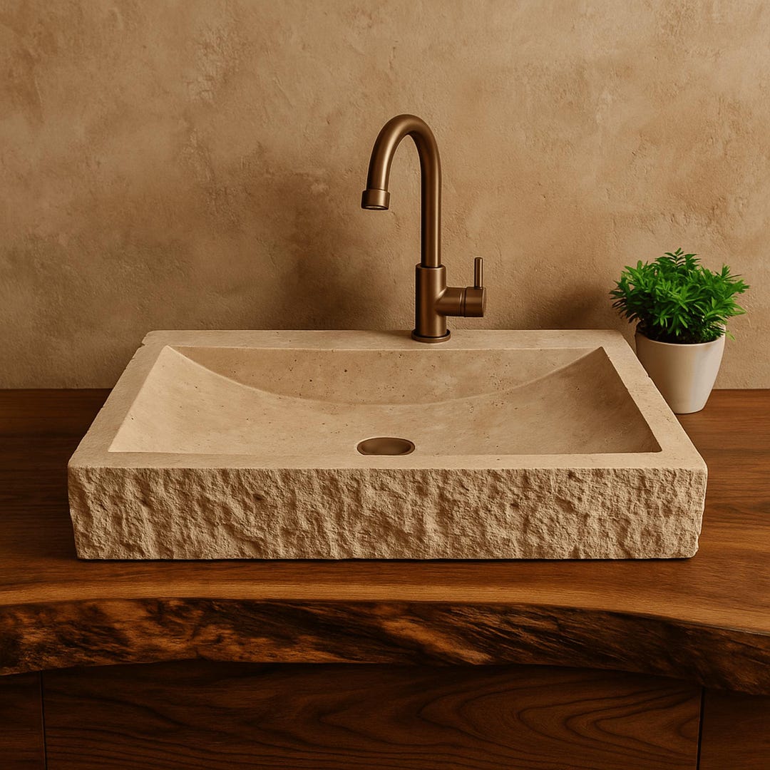 Hand Carved Travertine Vessel Sink: Arch Rectangle Bathroom Sink - Etsy