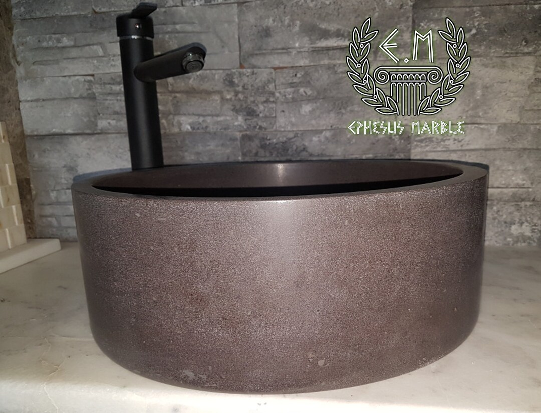 Handmade Black Basalt Stone Cylinder Sink: Bathroom Vessel Washbasin - Etsy