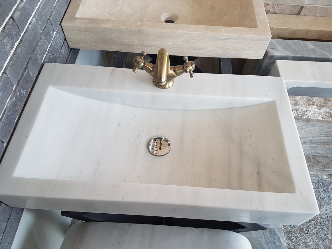 White Marble Sink • Custom Marble Sink • Bathroom Sink • Arc Shape ...