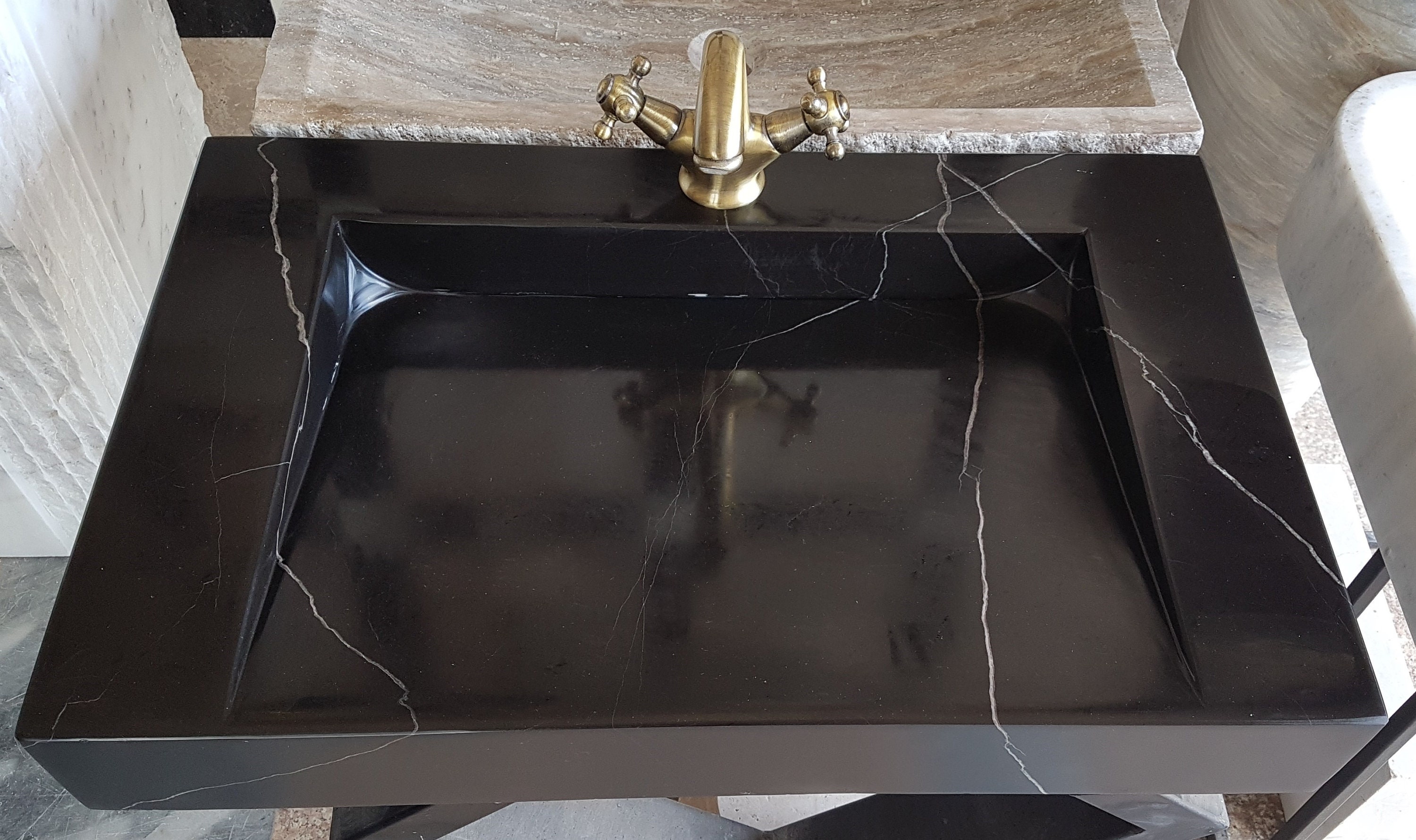 Custom Marble Sink • Farmhouse Marble Sink • Hidden Drain Sink • Wall ...