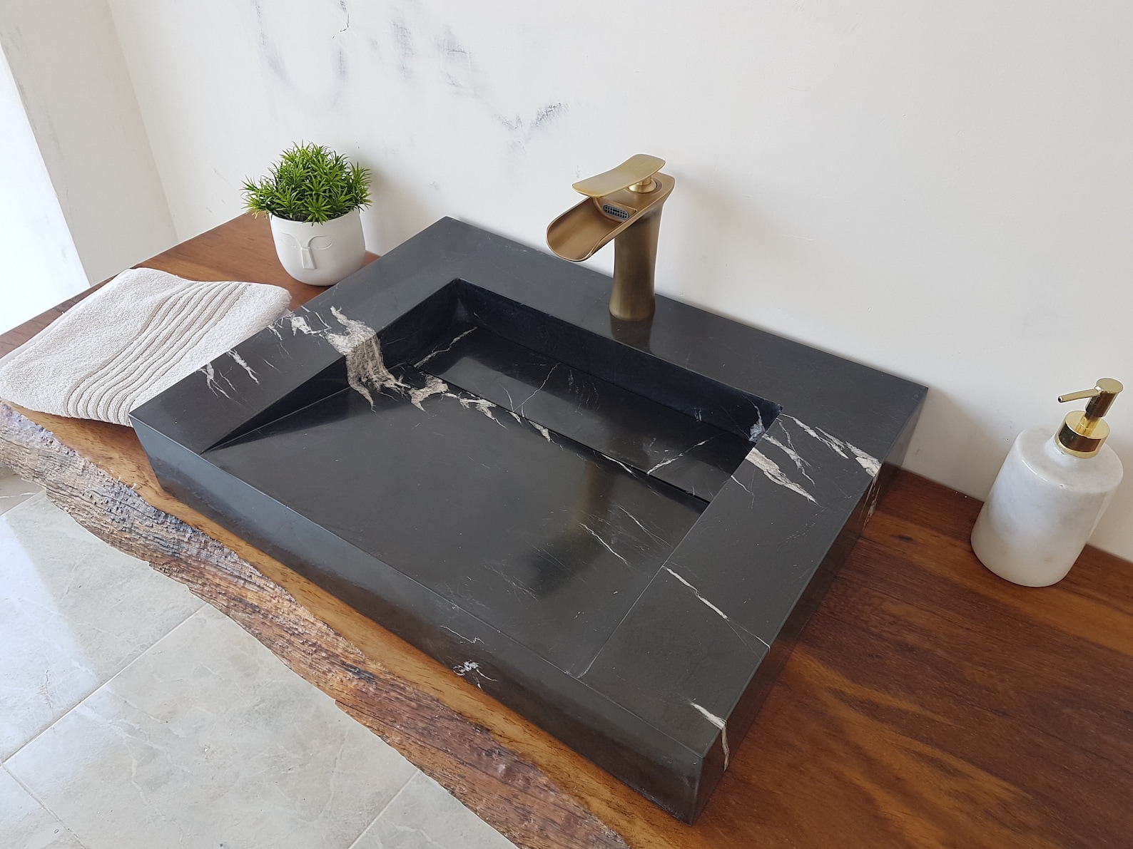 Hidden Drain Sink • Bathroom Sink • Black Ramp Sink • Marble Sink ...
