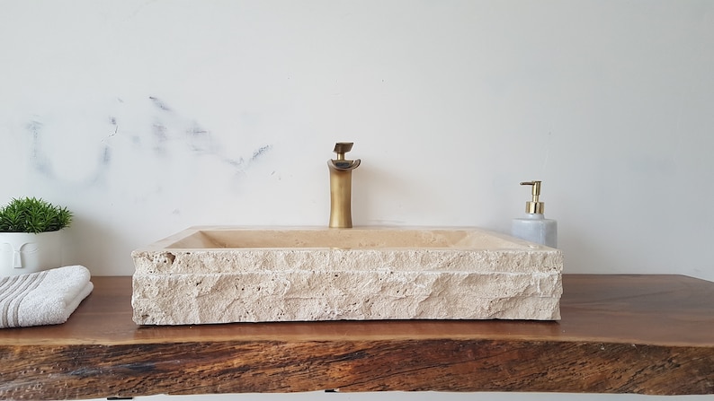 Hand Carved Travertine Vessel Sink: Arch Rectangle Bathroom Sink - Etsy