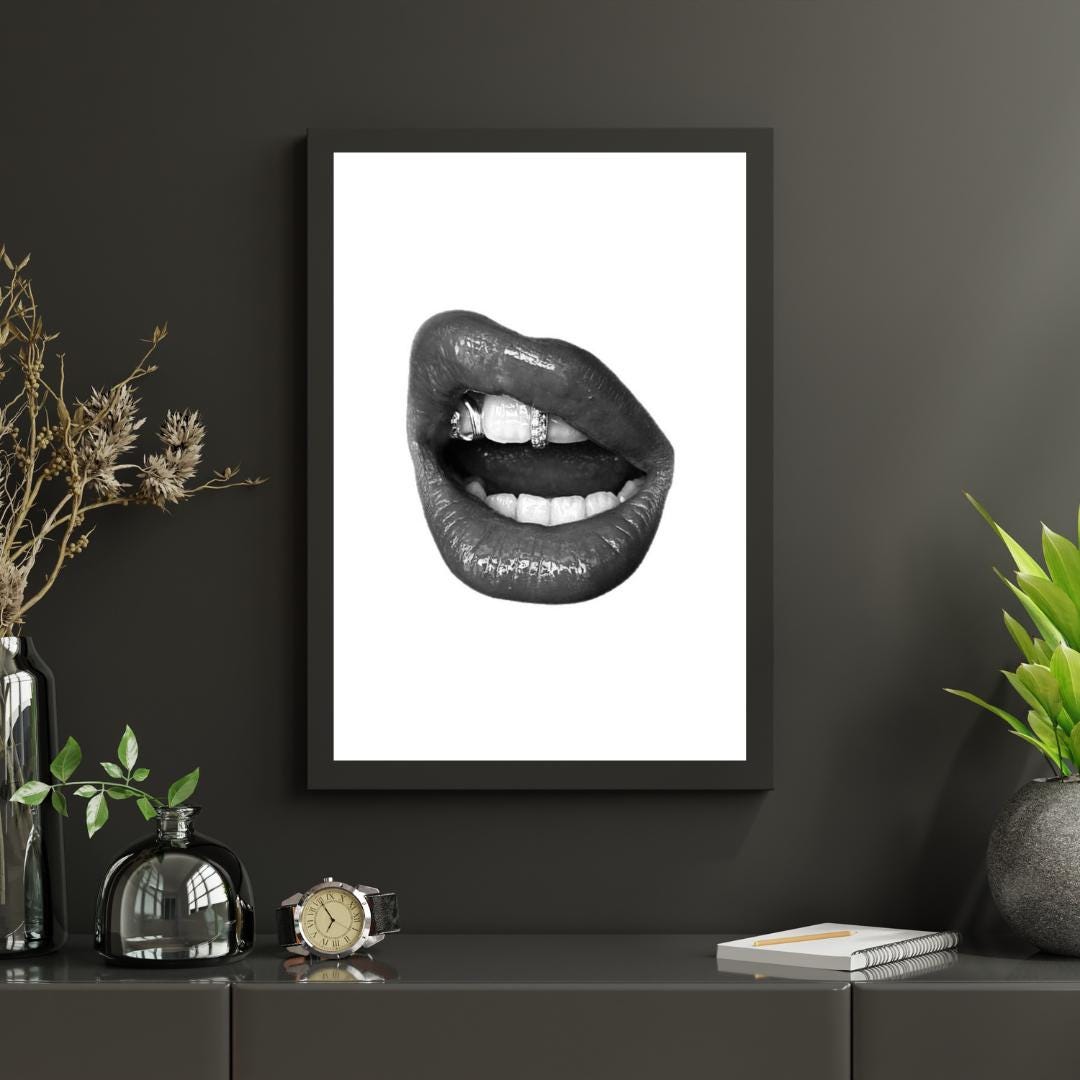 Black and White Lips Poster | Trendy Grunge Aesthetic Wall Art | Edgy ...
