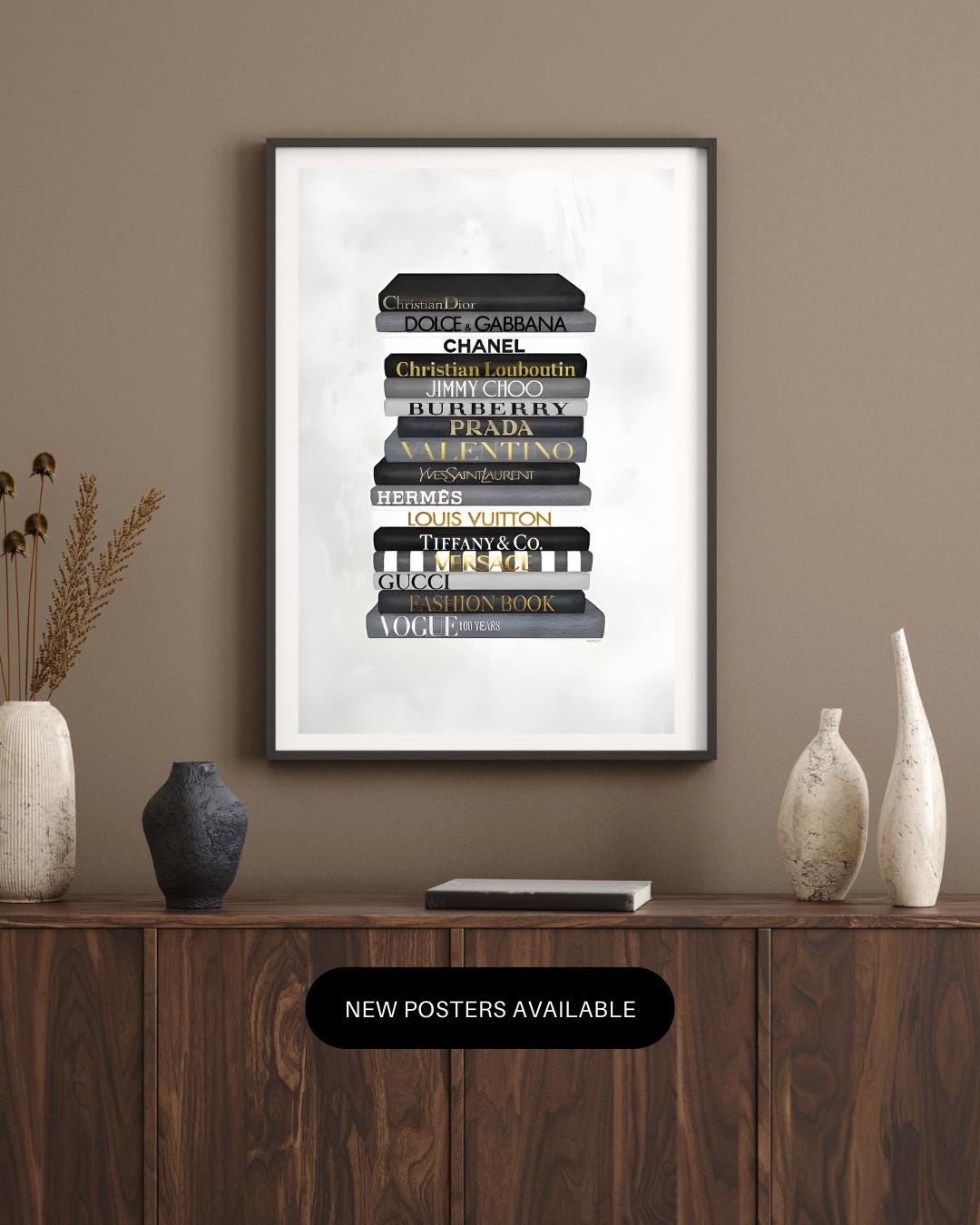 Luxury Fashion Book Stack Digital Print - Chic Designer Wall Art ...