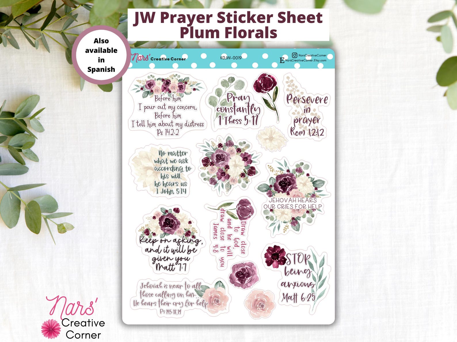 Prayer Sticker Sheet W/ Bible Texts: Plum Florals - Etsy