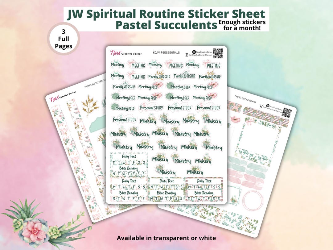 Spiritual Routine Icon/journaling Sticker Sheets: Pastel Succulents ...