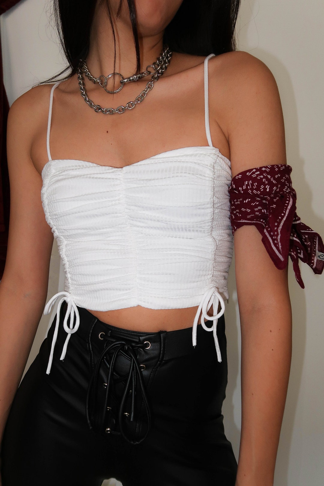 Ribbed Tank Top, White String Top, Summer Crop Top, Rouged Tank ...