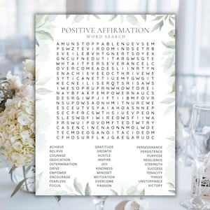 Positive Affirmation Word Search Printable Puzzle for Adults, Mental ...