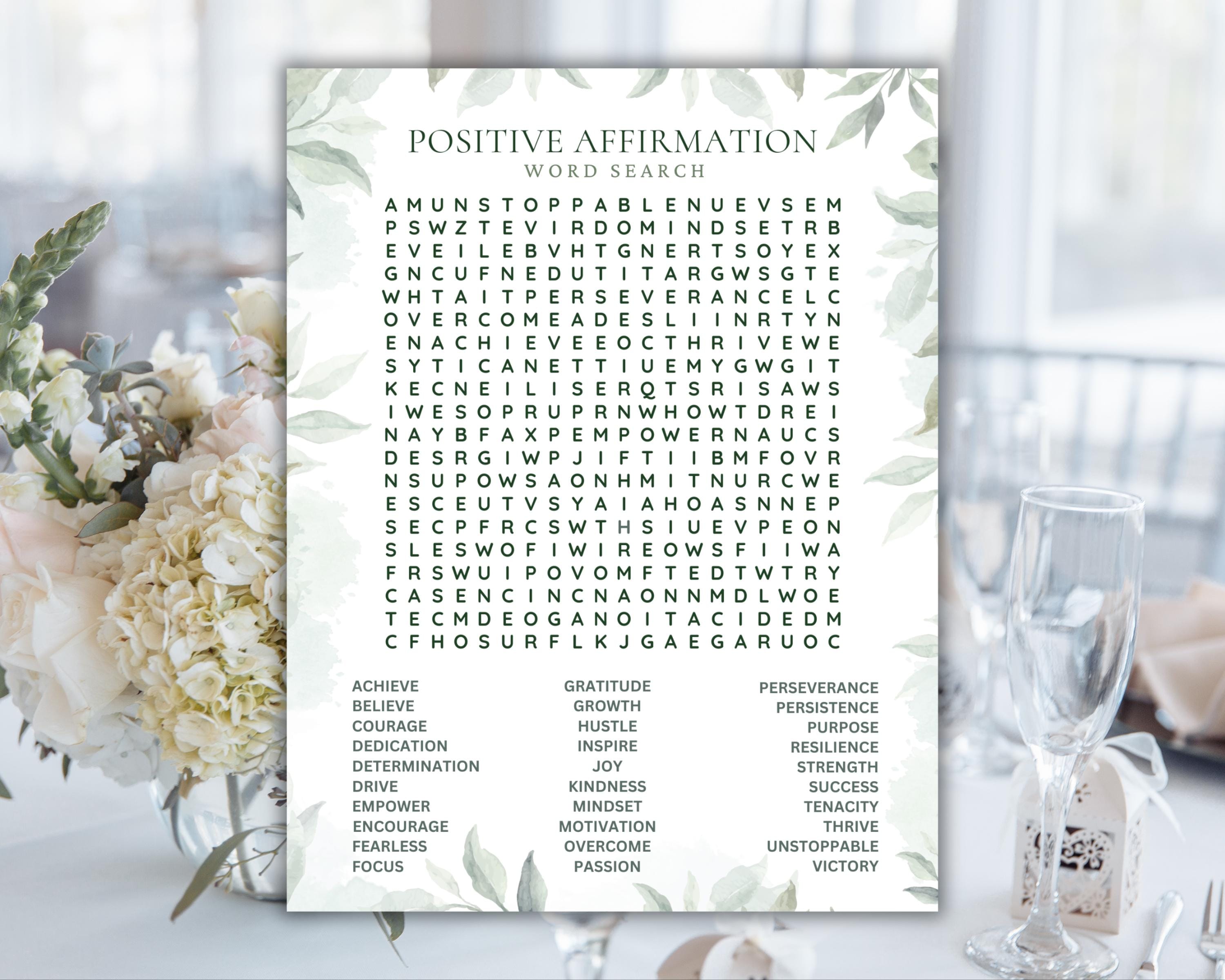 Positive Affirmation Word Search Printable Puzzle for Adults, Mental ...