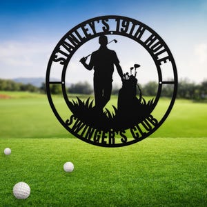 19th Hole Swinger's Club Personalized Golf Name Sign, Metal Wall Art ...