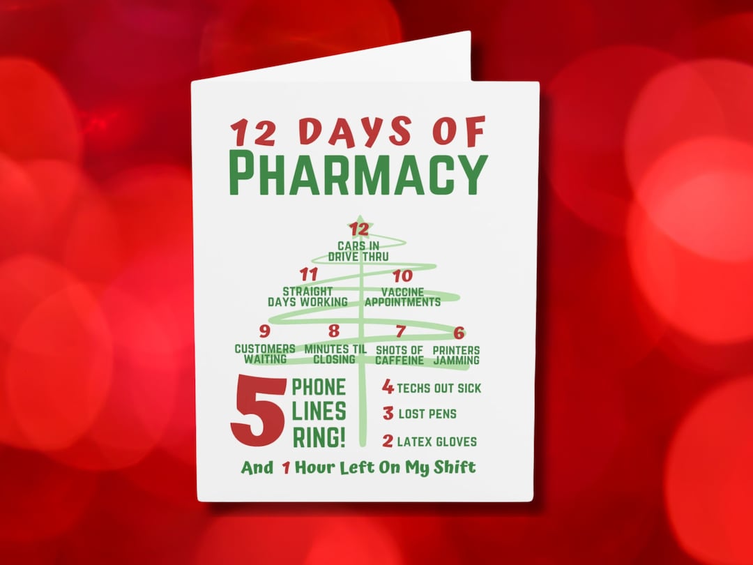 12 Days of Pharmacy Christmas Card, Pharmacist Christmas, Certified ...