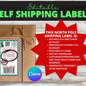 Elf Mail Shipping Label, North Pole Secret Santa Mail, Elf Arrival Box ...