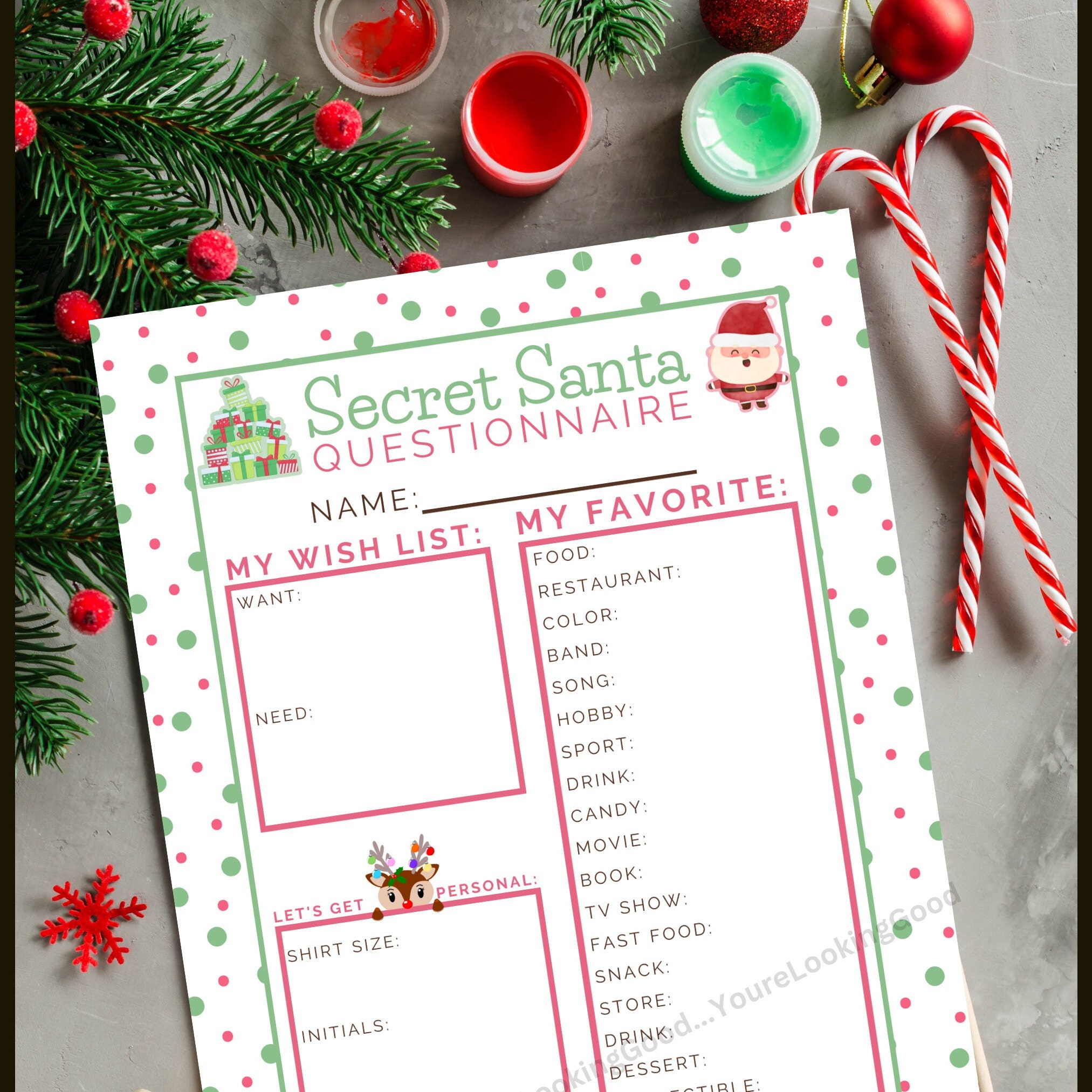 Printable Secret Santa Form Survey PDF My Favorite Things - Etsy