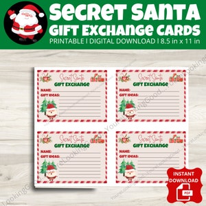 Secret Santa Gift Exchange Form, Christmas Gift Exchange Idea Card ...