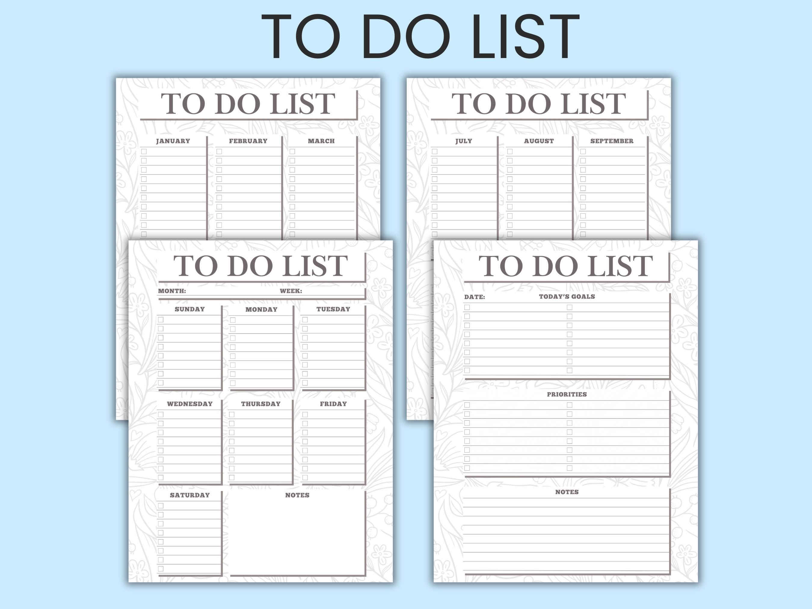Printable to Do List, Daily Weekly Monthly To-do Lists for Work, Task ...