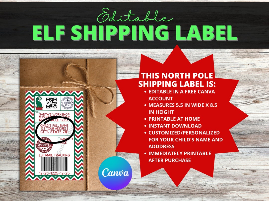 Elf Mail Shipping Label North Pole Secret Santa Mail Elf - Etsy