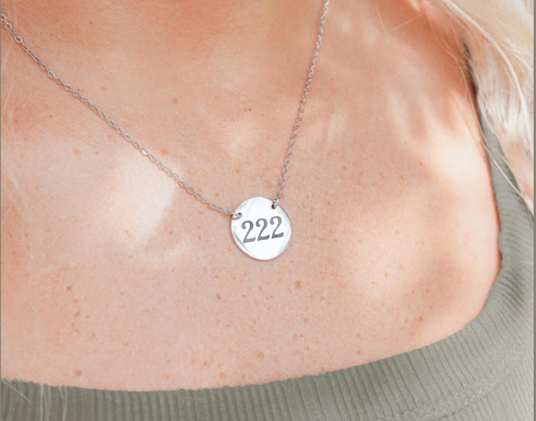 222 Angel Necklace, Engraved Lucky Number Spiritual Necklace, Dainty ...