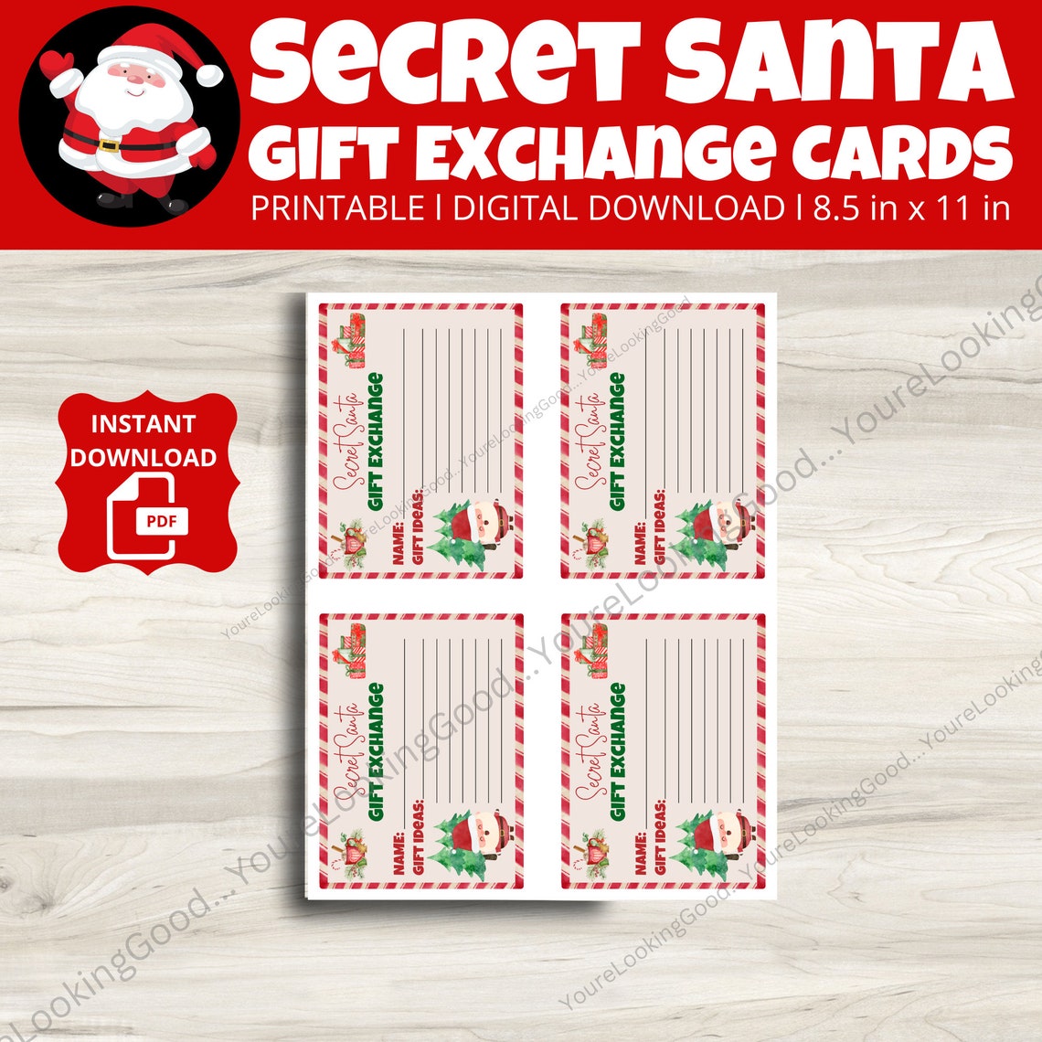 Secret Santa Gift Exchange Form, Christmas Gift Exchange Idea Card ...