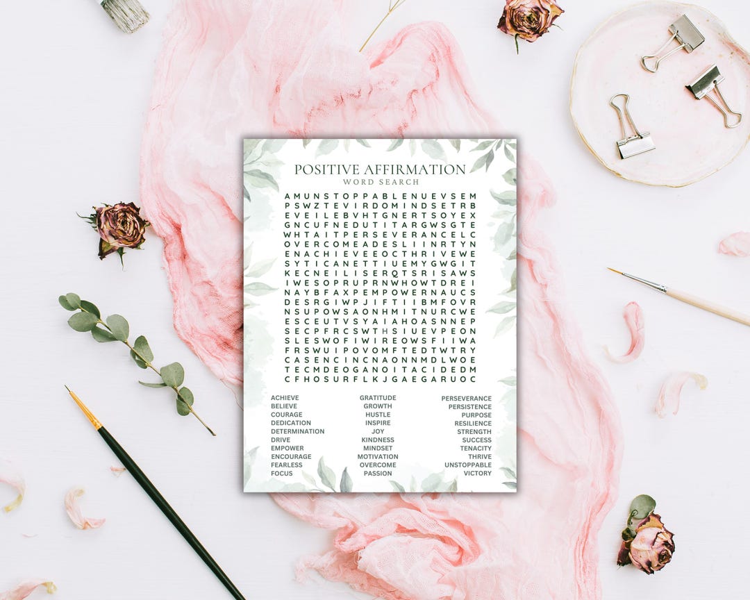 Positive Affirmation Word Search Printable Puzzle for Adults, Mental ...