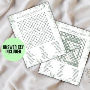 Positive Affirmation Word Search Printable Puzzle for Adults, Mental ...