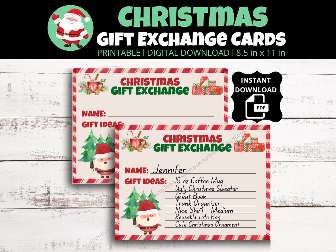 Secret Santa Gift Exchange Form, Christmas Gift Exchange Idea Card ...