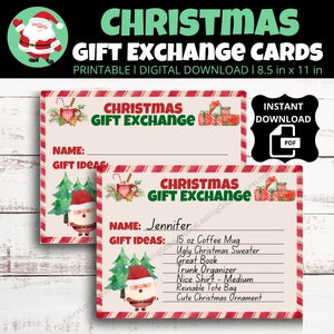 Secret Santa Gift Exchange Form, Christmas Gift Exchange Idea Card ...