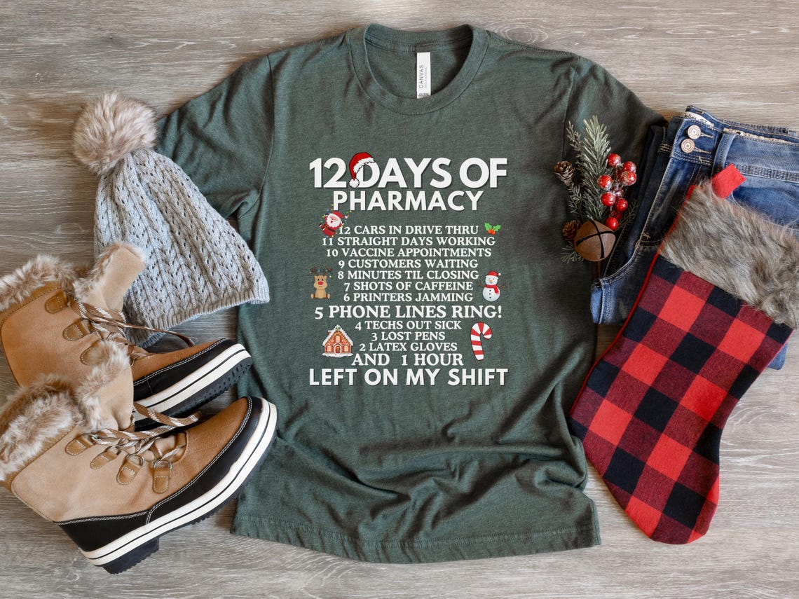 12 Days of Pharmacy Christmas Shirt, Pharmacy Tech Gift, Pharmacist ...