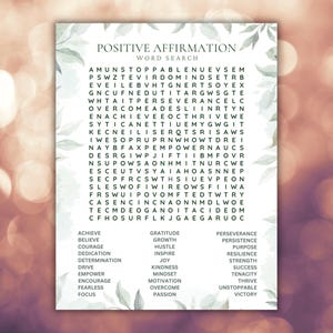 Positive Affirmation Word Search Printable Puzzle for Adults, Mental ...