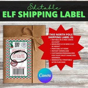 Elf Mail Shipping Label, North Pole Secret Santa Mail, Elf Arrival Box ...