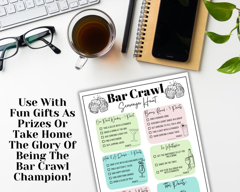 Bar Crawl Scavenger Hunt Printable, Bachelor Bachelorette 21st Birthday ...