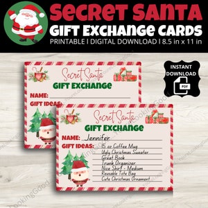 Secret Santa Gift Exchange Form, Christmas Gift Exchange Idea Card ...