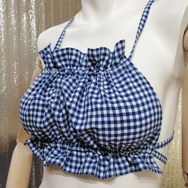 Two Sided Red-white Gingham Bra for Women. Halter Top for Girls. Open ...