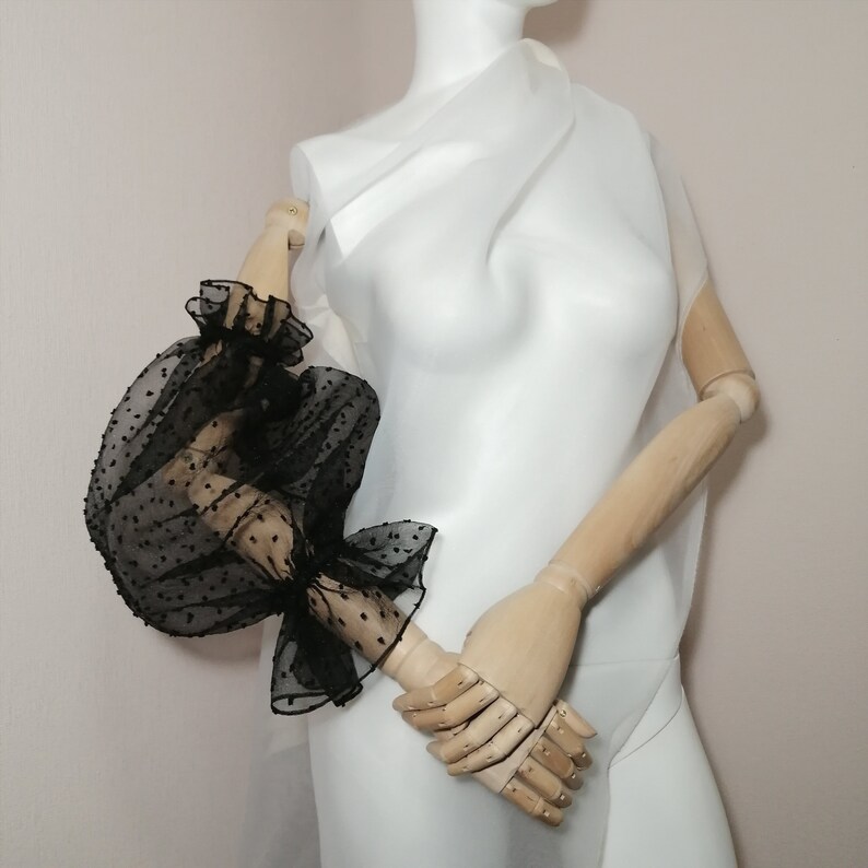 Black Detachable Sleeves. Wedding Puff Sleeves. Ruffle Sheer Removable ...