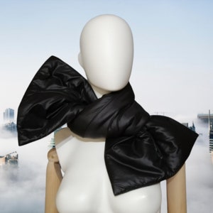 Black Padded Scarf. Quilted Down Shawl. Warm Puffer Scarf. Winter Scarf ...