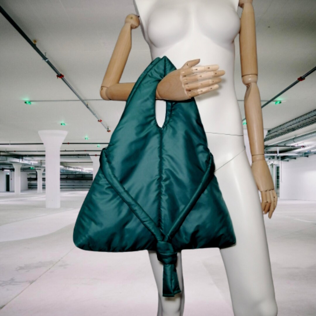 Soft Padded Shoulder Bag With Detachable Handle. Puffy Quilted Triangle ...