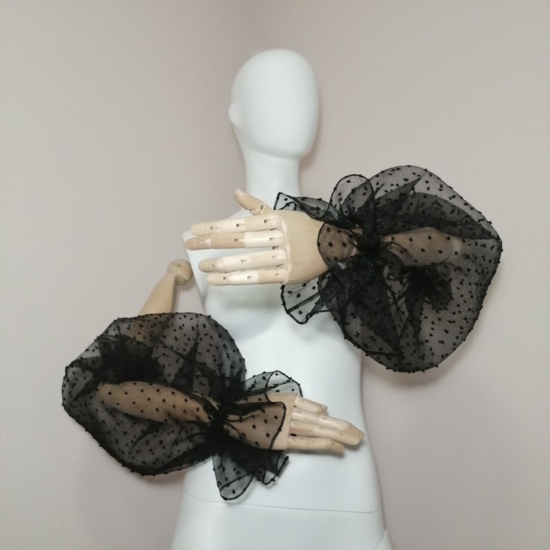 Black Detachable Sleeves. Wedding Puff Sleeves. Ruffle Sheer Removable ...