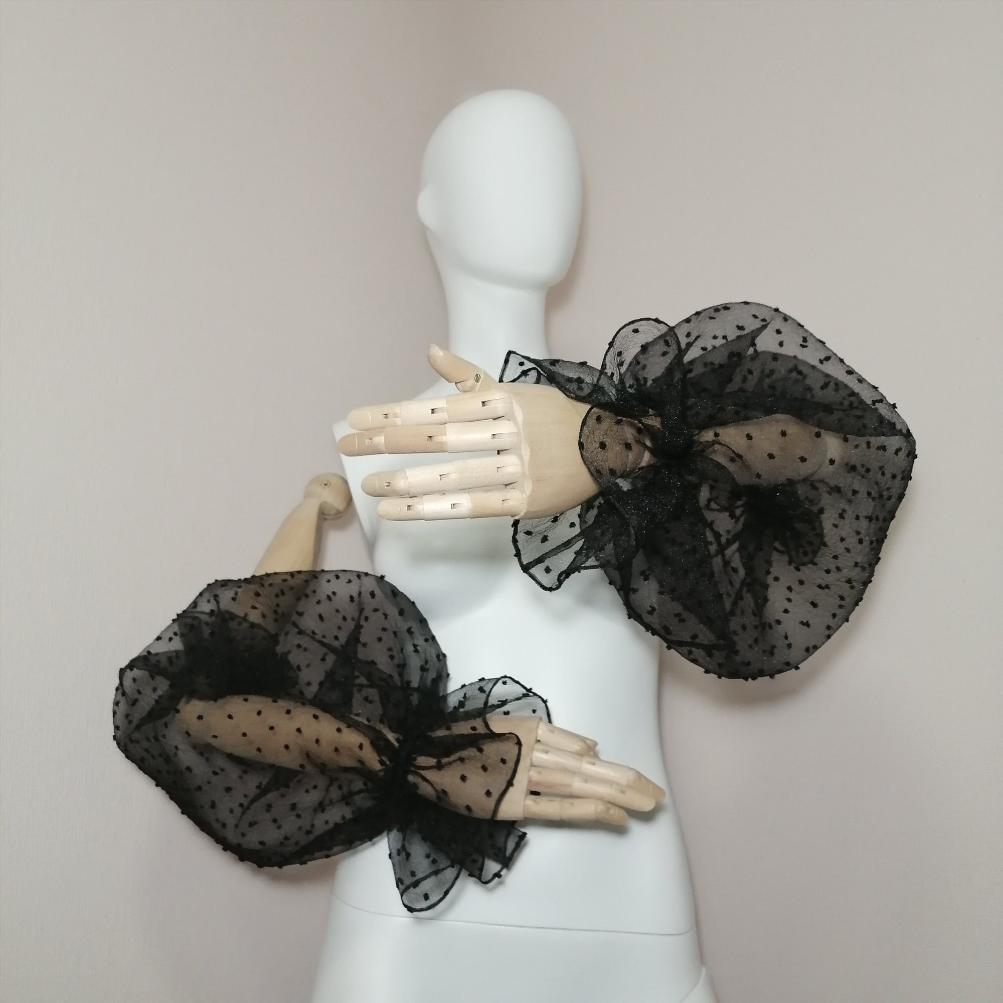 Black Detachable Sleeves. Wedding Puff Sleeves. Ruffle Sheer Removable ...