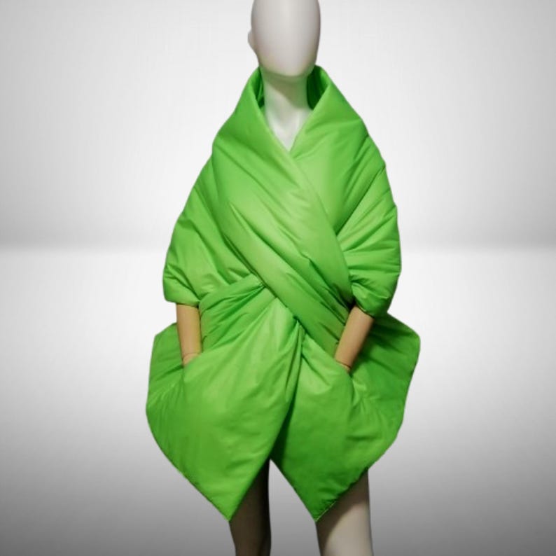 Neon Green Scarf Puffer With 2 Pockets 20x80 In. Wide Long Cape Around ...