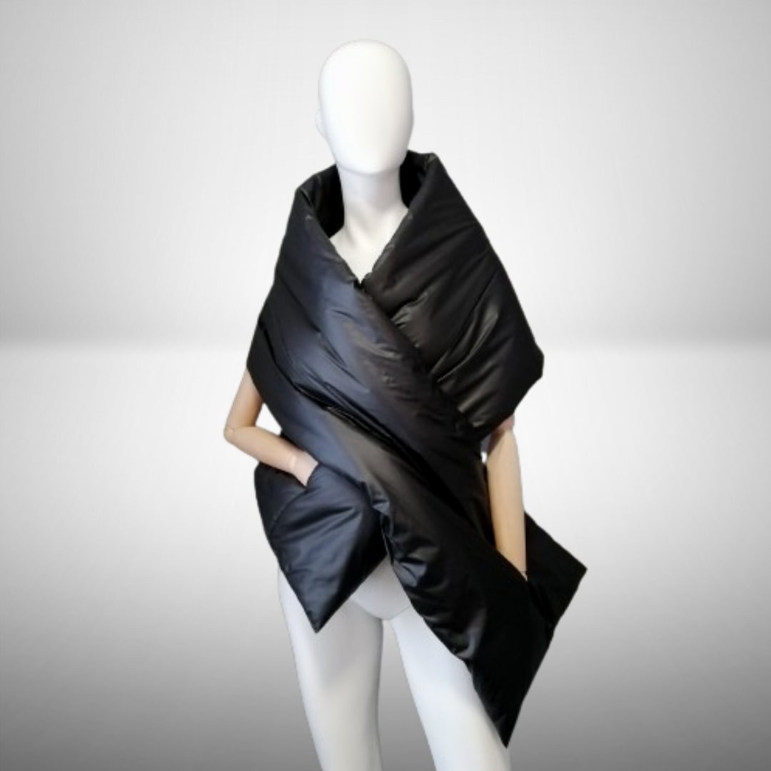 Black Cape Around Shoulders Wrap With 2 Pockets 14x80 In. Woman's Large ...