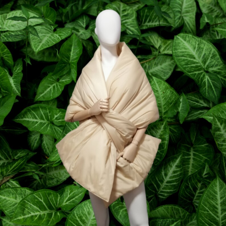 Cape Around Shoulders Wrap With 2 Pockets. Woman's Large Scarf Puffer ...