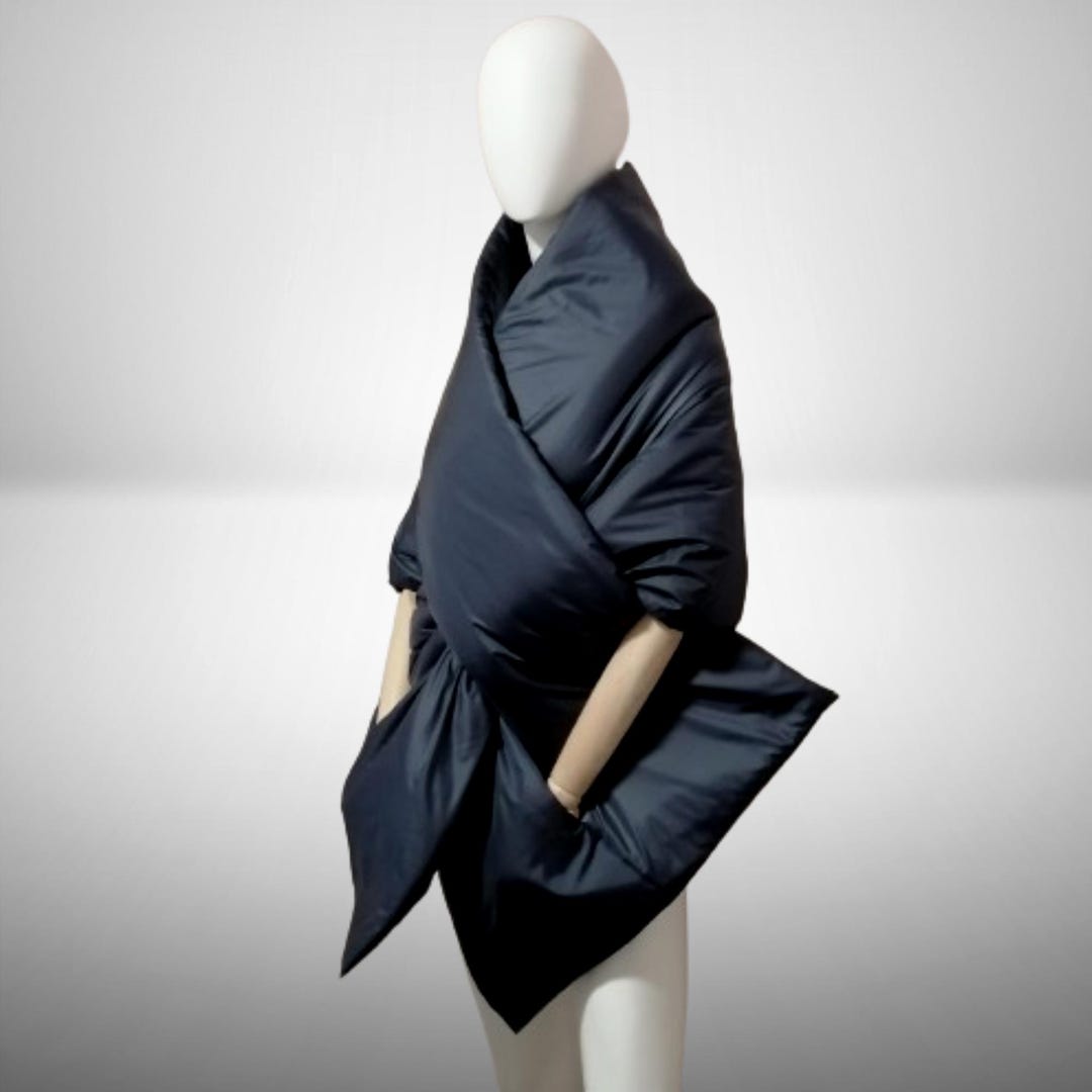 Long Wide Scarf Puffer With 2 Pockets 20x80 Inch. Cape Around Shoulders ...