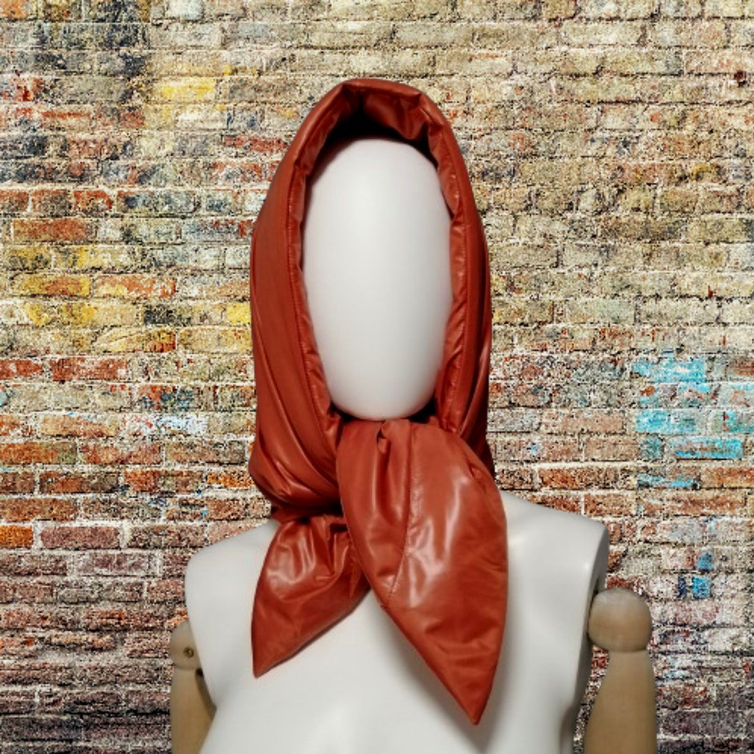 Hood Scarf Puffer. Warm Quilted Kerchief Terracotta Color. Light Down ...