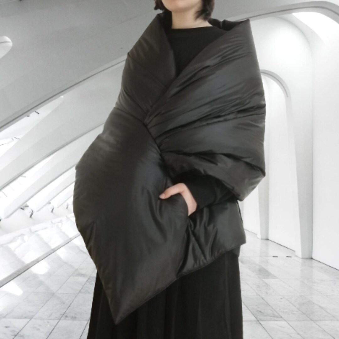 Black Cape Around Shoulders Wrap. Woman's Large Scarf Puffer 22x80 In ...