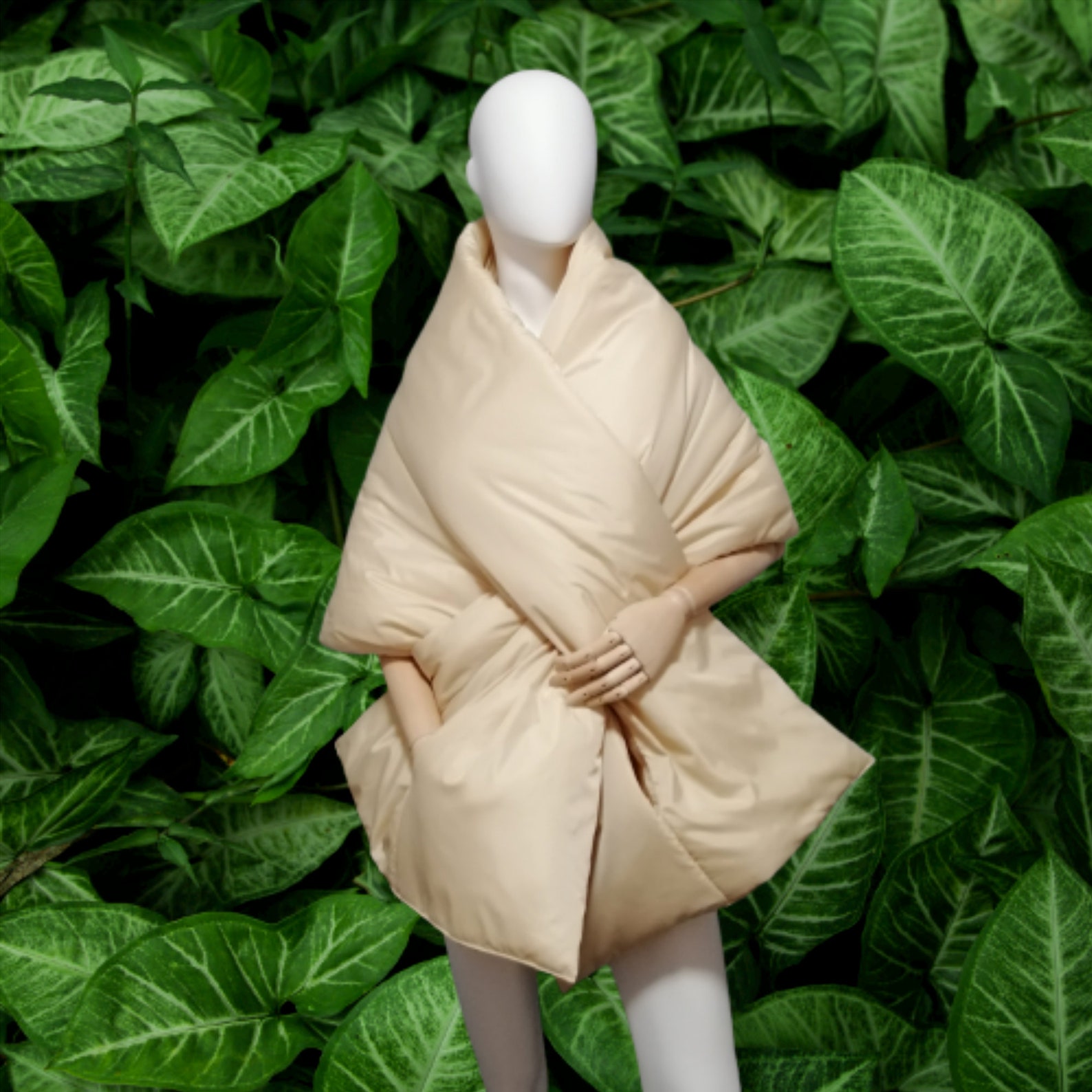 Cape Around Shoulders Wrap With 2 Pockets. Woman's Large Scarf Puffer ...