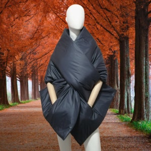 Long Wide Scarf Puffer With 2 Pockets. Cape Around Shoulders Wrap ...