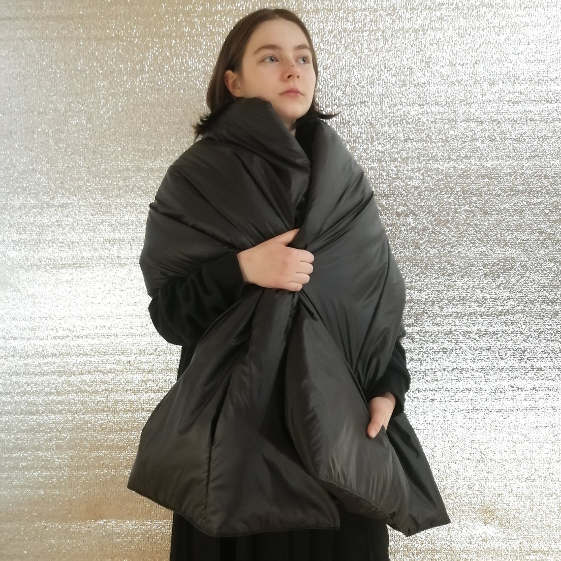 Black Cape Around Shoulders Wrap With 2 Pockets. Woman's - Etsy